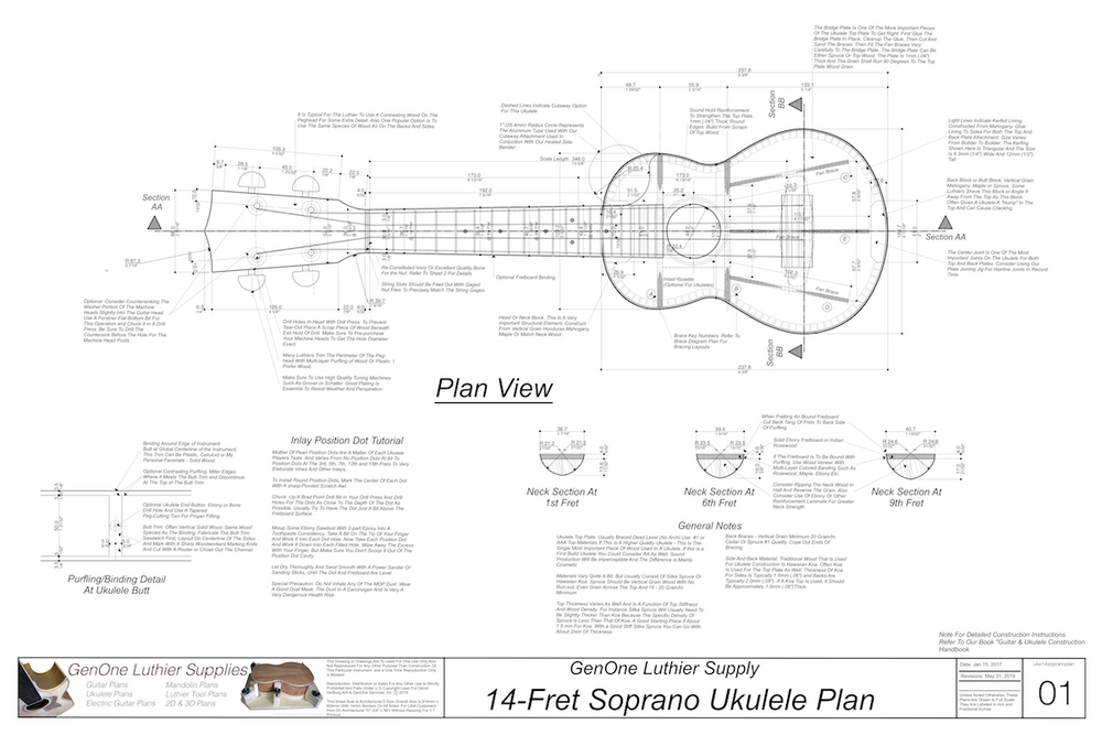 Soprano Ukulele Plans - GenOne Luthier Services